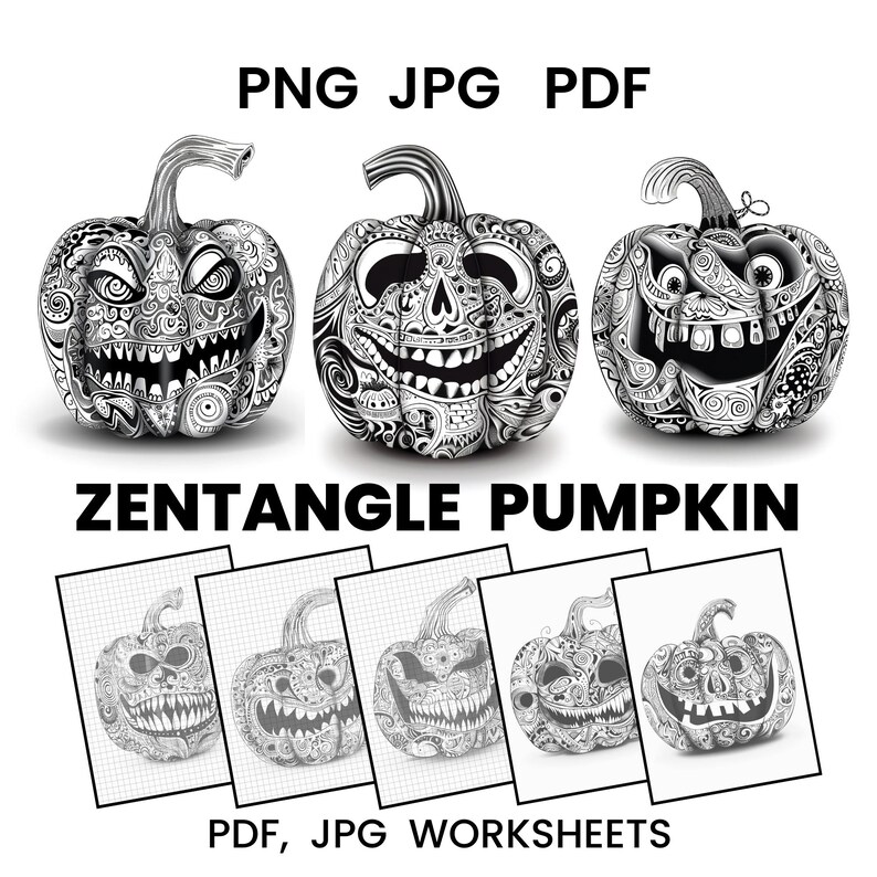 Halloween Zentangle Pumpkin Art | Drawing Worksheets (digital Download ...