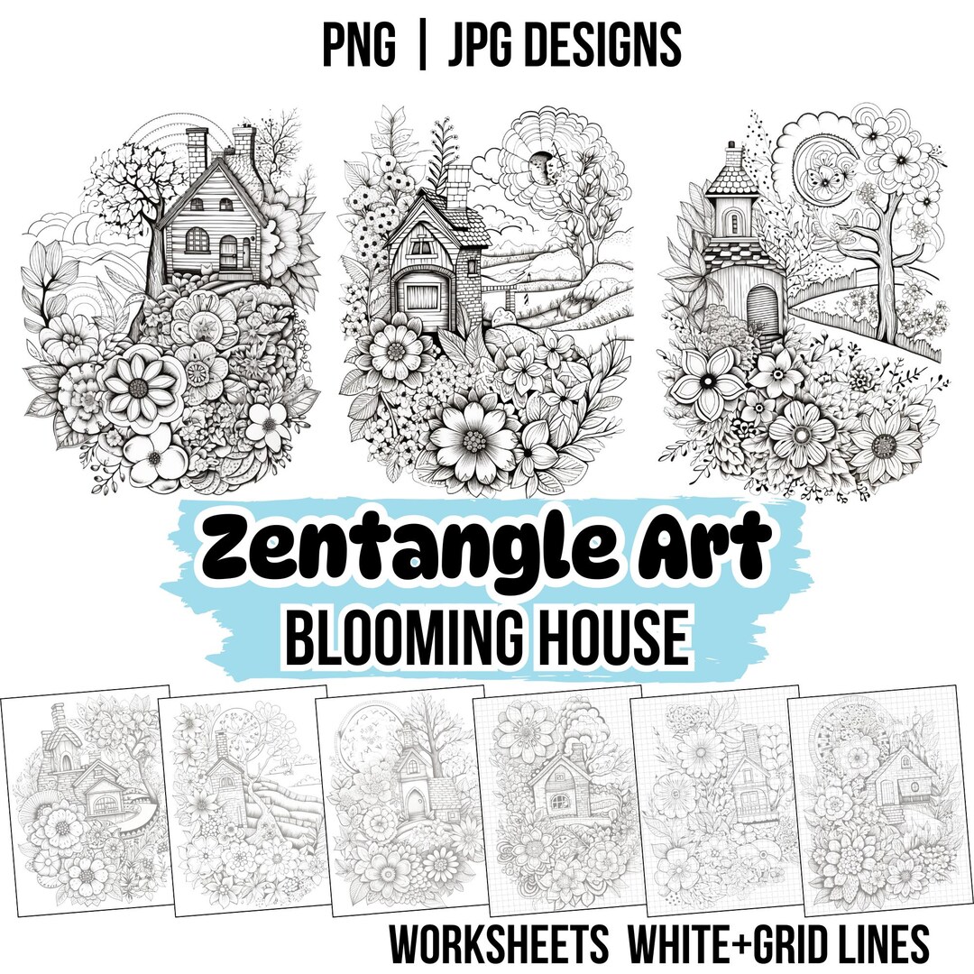 Zentangle Practice Sheets: Flower Adorned House & Zen-inspired Designs ...