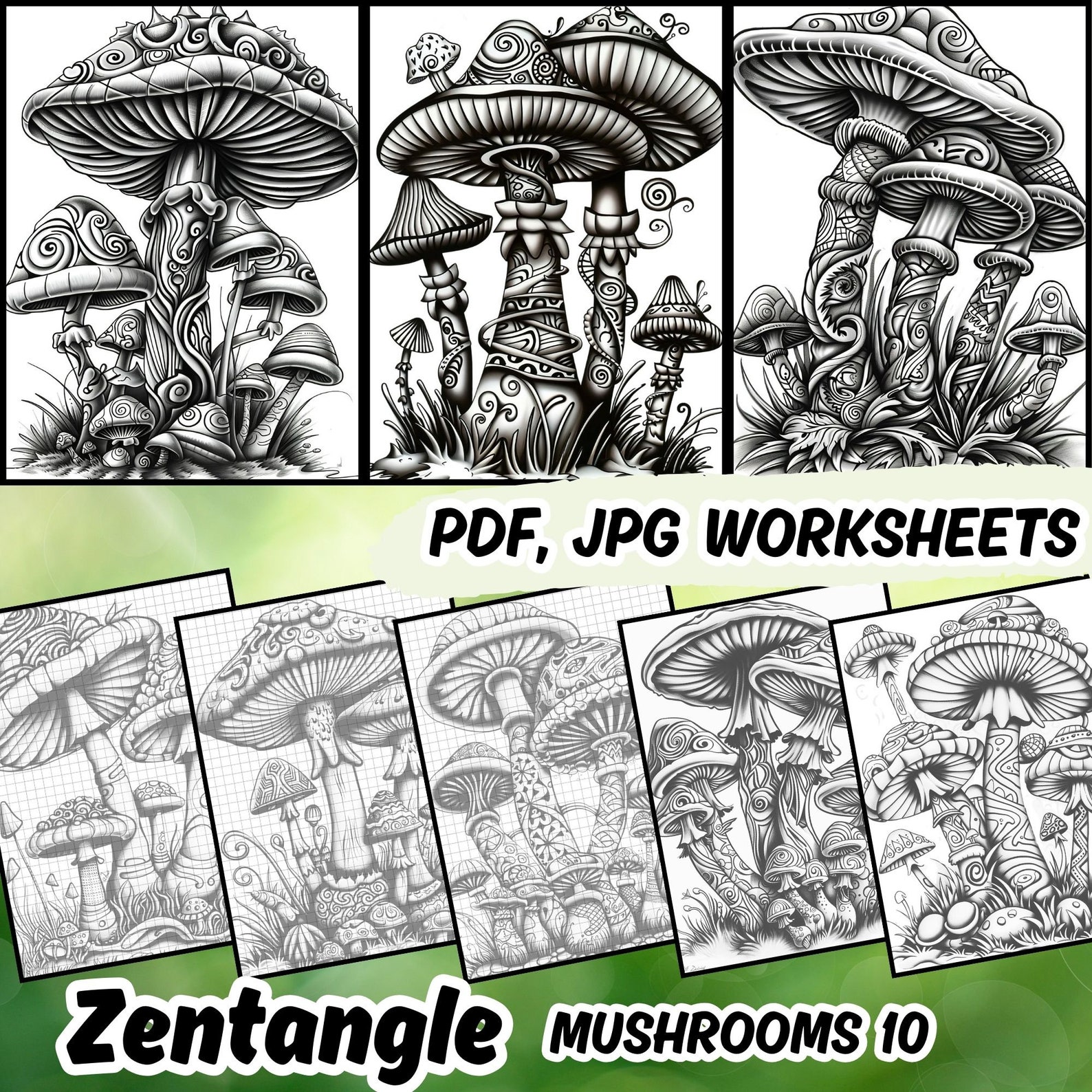 Zentangle Mushroom Patterns With Enchanting Coloring Pages and Doodle ...