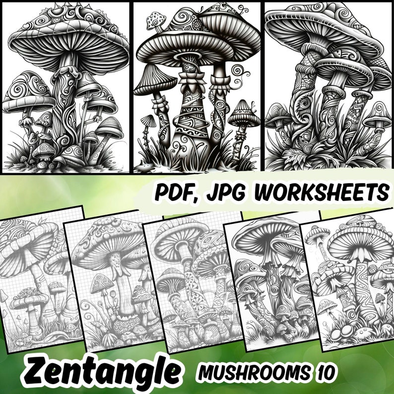 Zentangle Mushroom Patterns With Enchanting Coloring Pages and Doodle ...