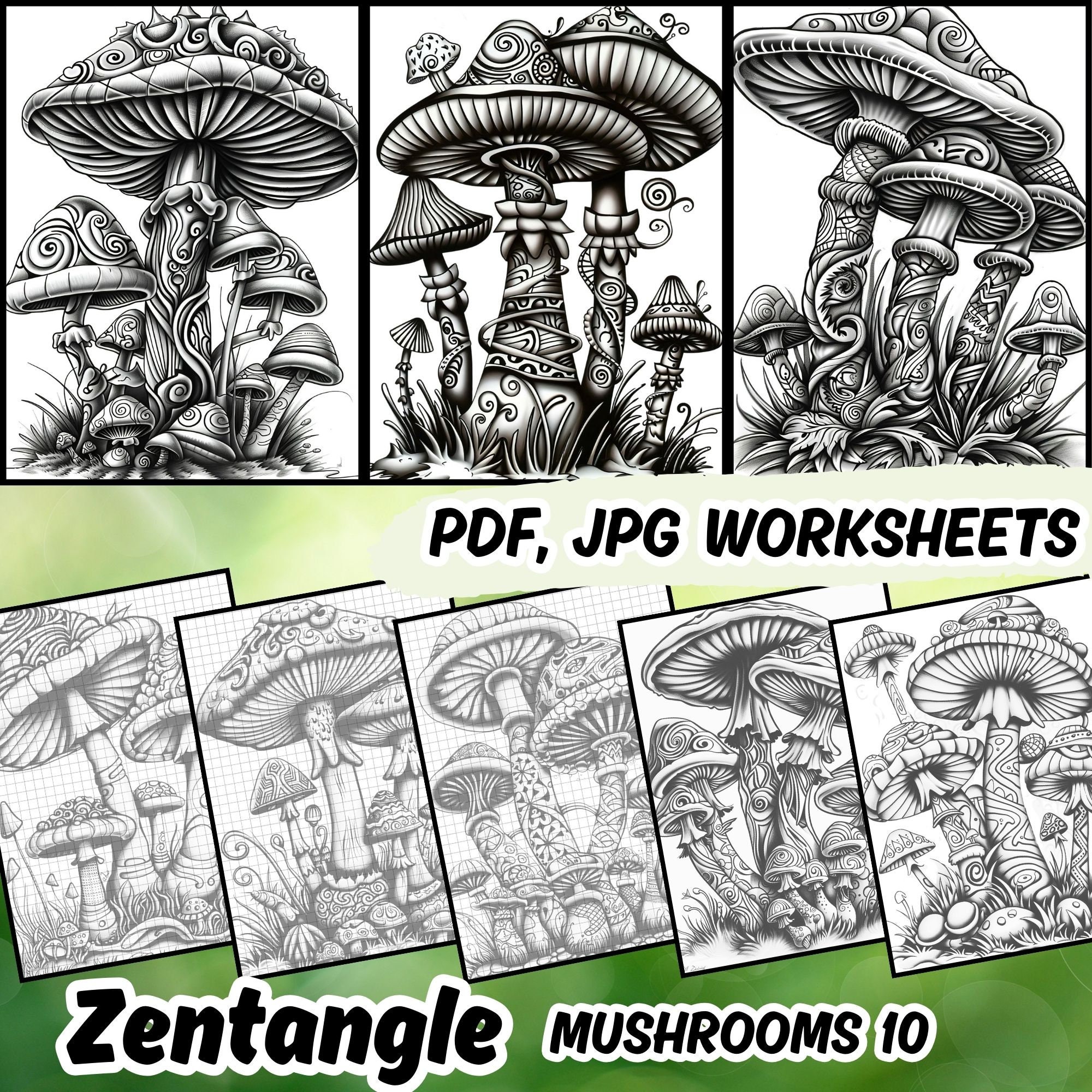Zentangle Mushroom Patterns With Enchanting Coloring Pages and Doodle ...