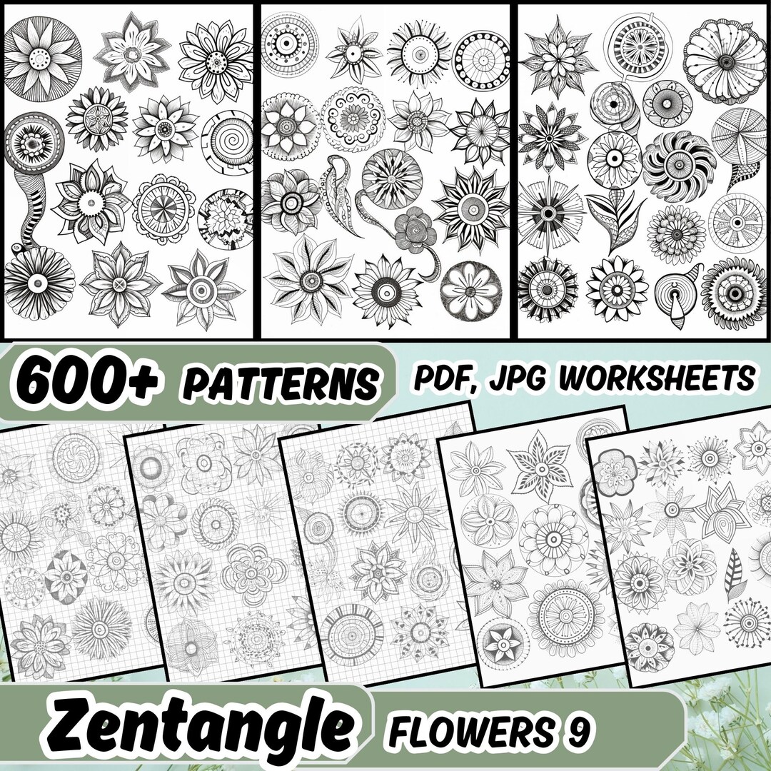 Floral Zen Doodles: Printable Patterns for Tranquil Art Therapy, Flower ...
