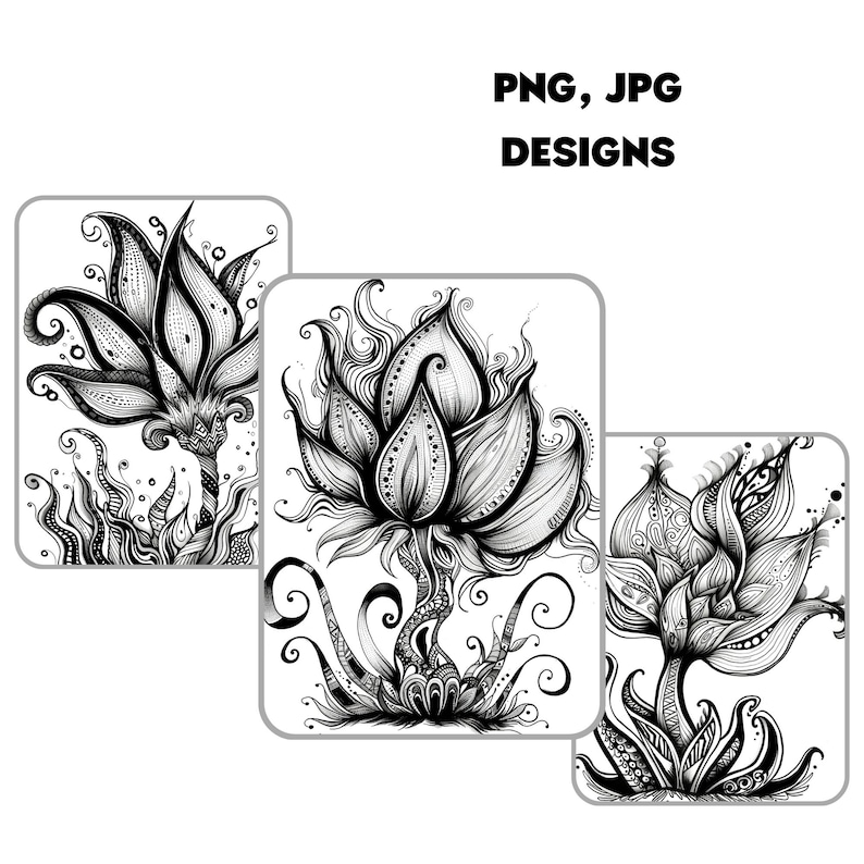 Flame Flower Zentangle Patterns, Tutorials & Worksheets (digital ...