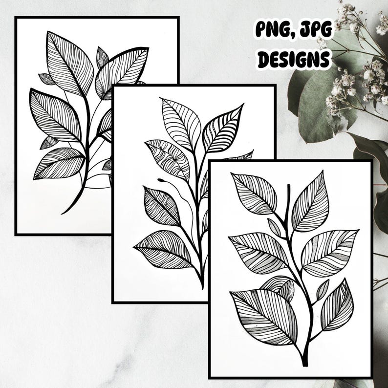 Zentangle Leaves Patterns, Large Leaves, Nature Prints, Ornaments Set ...