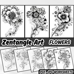 Creative Zentangle Fun: Dark Floral Worksheets for Calm and Relaxation ...