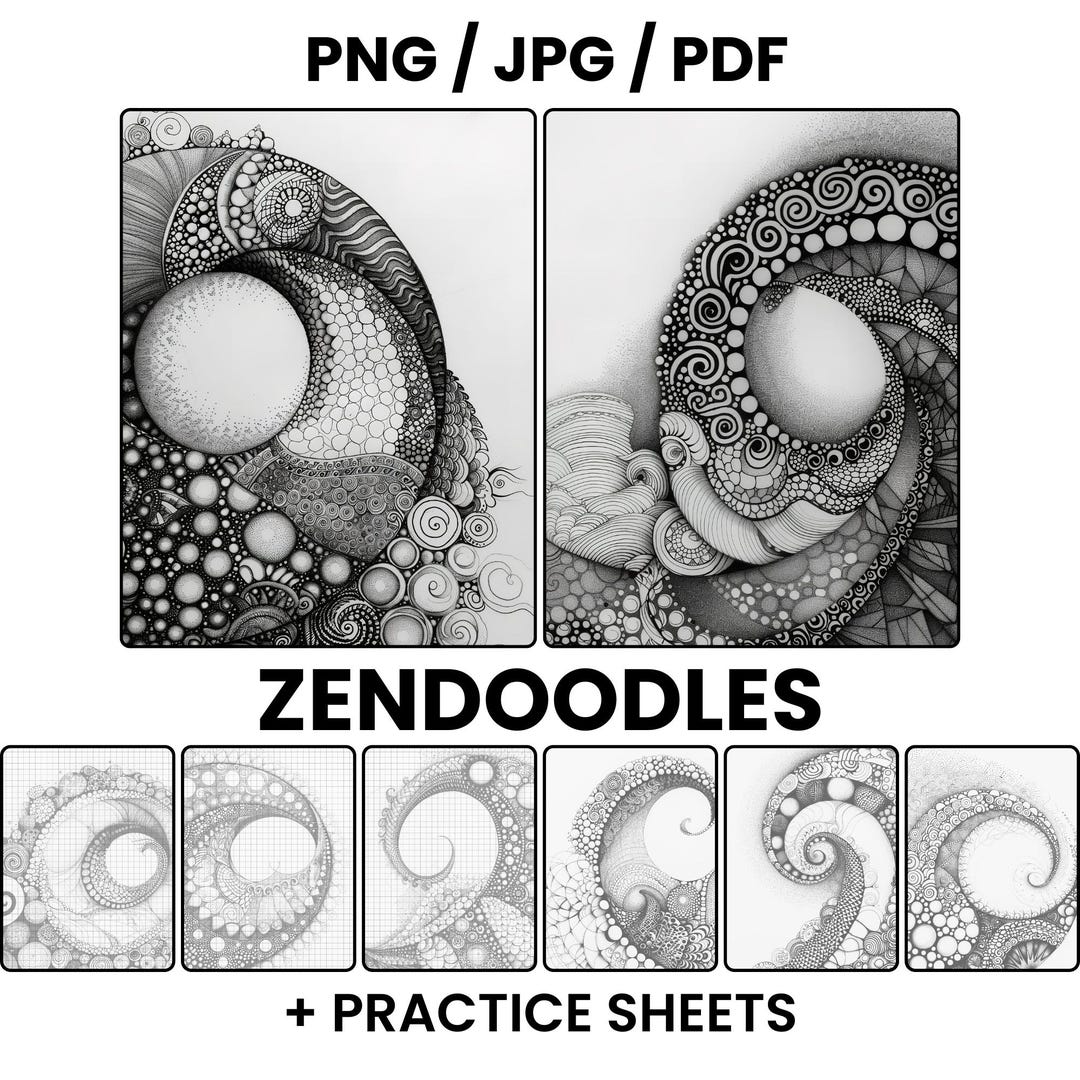 Zentangle Drawing Templates – Zendoodle Art – Practice Sheets | Digital ...