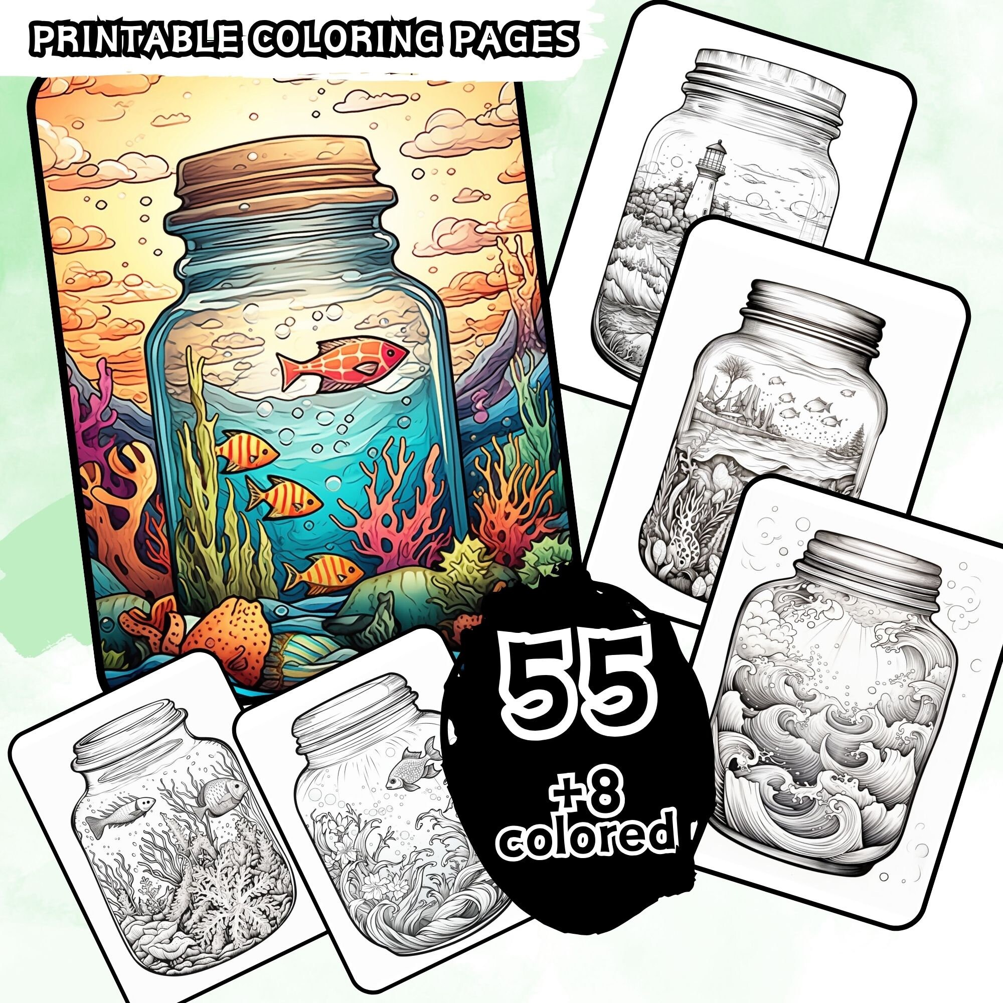 Underwater Jars Coloring Book, Immerse Yourself in Serenity With Ocean ...