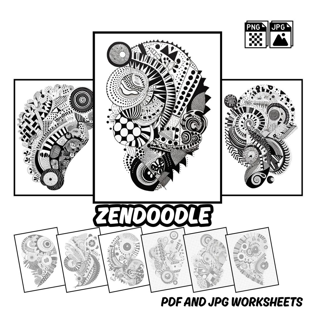 Geometric Zendoodle Practice Worksheets – Printable PDF JPG PNG ...
