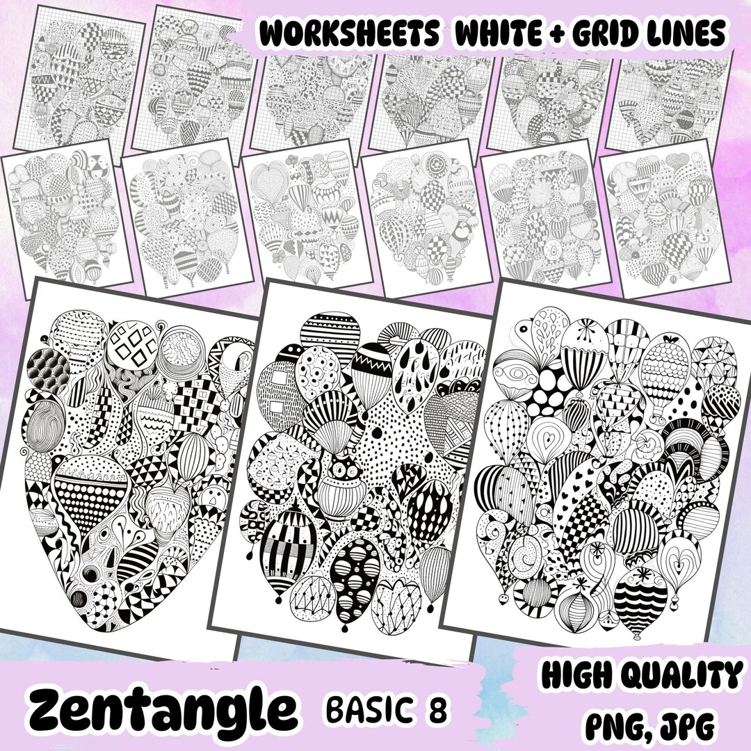 Zentangle Template With Comprehensive Practice Sheets and PNG Patterns ...