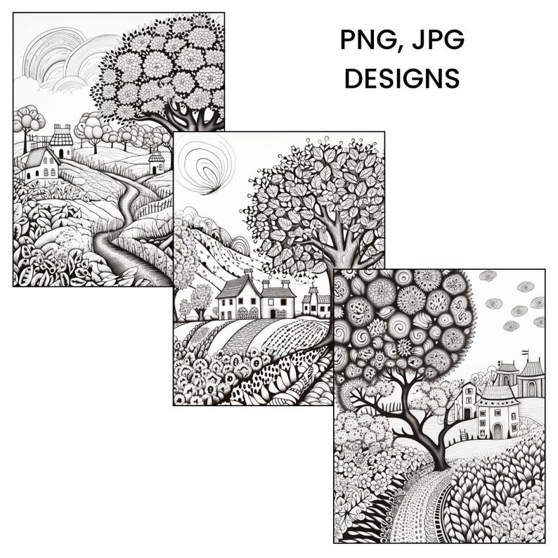 Zentangle Tree Art, Doodle Worksheets (PNG, JPG, PDF) - Etsy