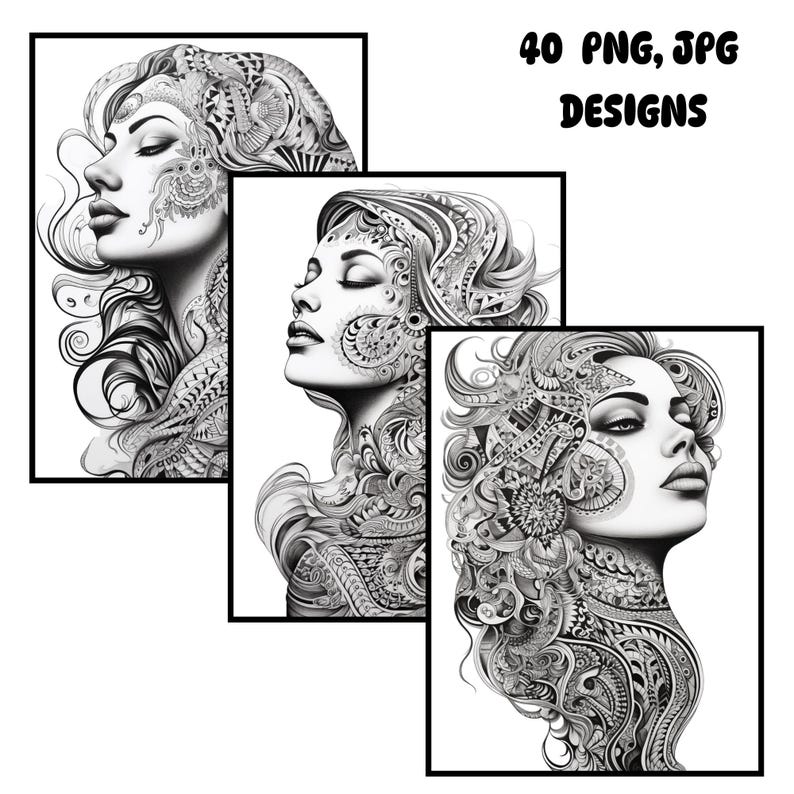 Zentangle Woman's Face Art: Patterns, Tutorials, Shading (digital ...