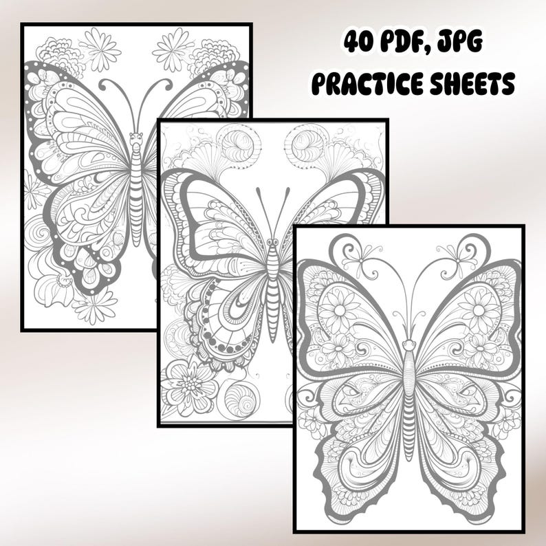 Butterfly Zentangle Patterns and Practice Sheets, Butterfly Coloring ...