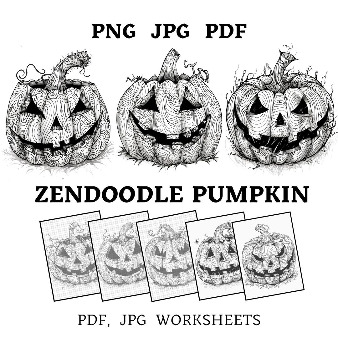 Cute Zentangle Pumpkins Bundle | Zendoodle Pumpkins Drawing Kit | Fall ...