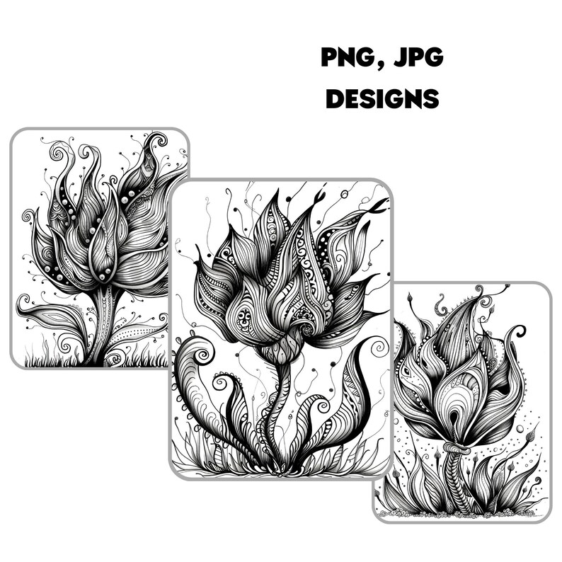 Flame Flower Zentangle Patterns, Tutorials & Worksheets (digital ...