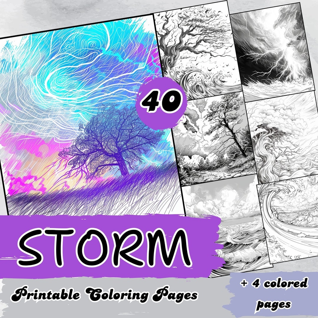 Hurricane Coloring Book: 40 Stormy Nature Designs (PDF) - Etsy
