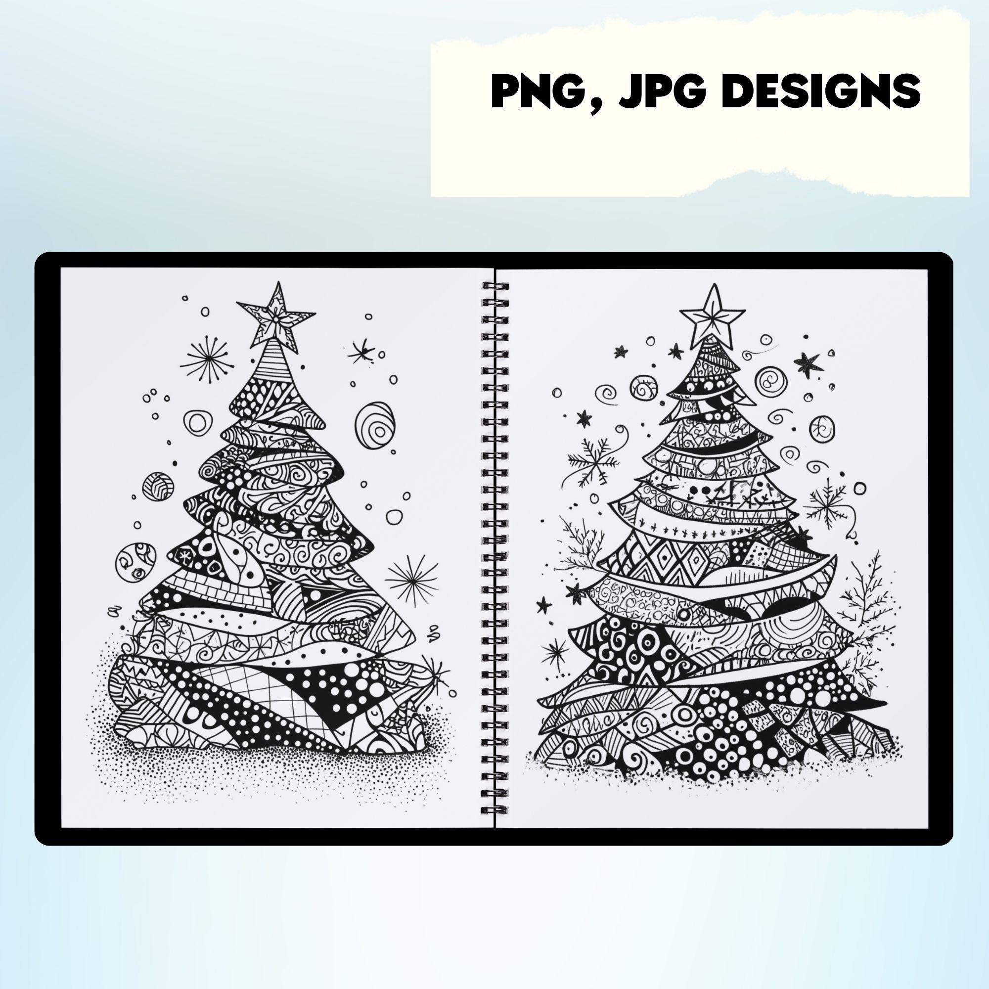 Christmas Tree Zentangle Coloring Pages, Doodling With Tree Designs ...