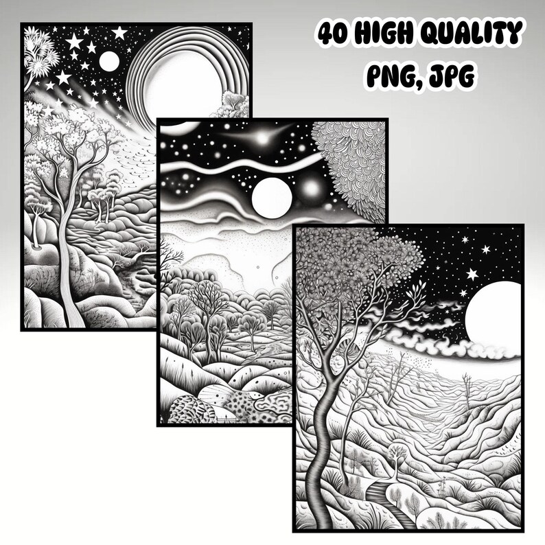 Zentangle Art Practice Sheets for Stress Relief - Mystical Moonlit ...