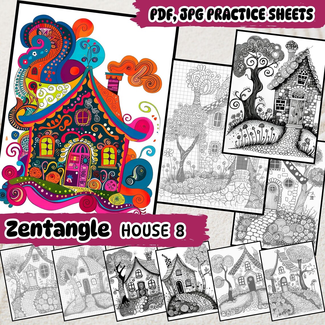 Zentangle Art: Explore Beautiful House Coloring Book, Worksheets, and ...
