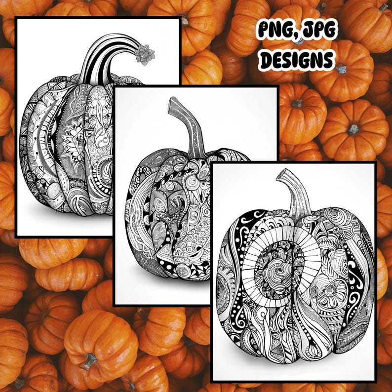 Zentangle Pumpkin Designs: Halloween PNG, Step-by-step Tutorials ...