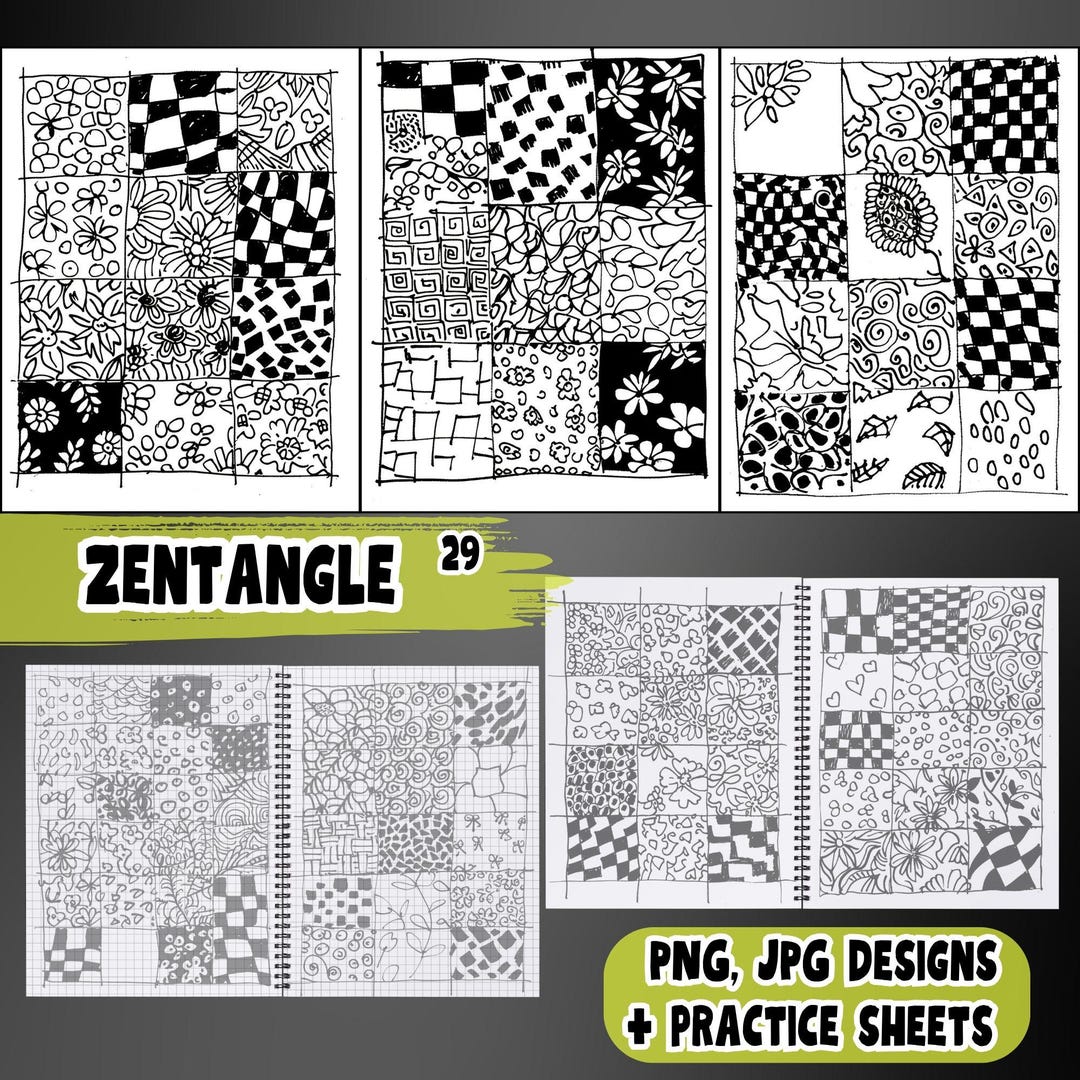 Zentangle Patterns Bundle, Therapeutic Zentangle Drawing Techniques ...
