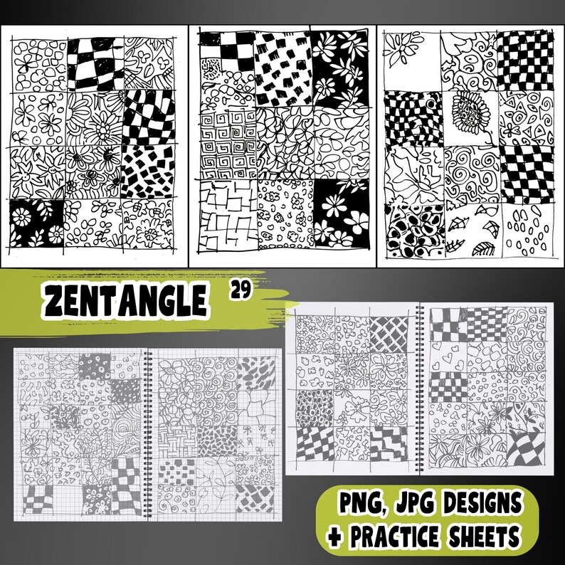 Zentangle Patterns Bundle, Therapeutic Zentangle Drawing Techniques ...