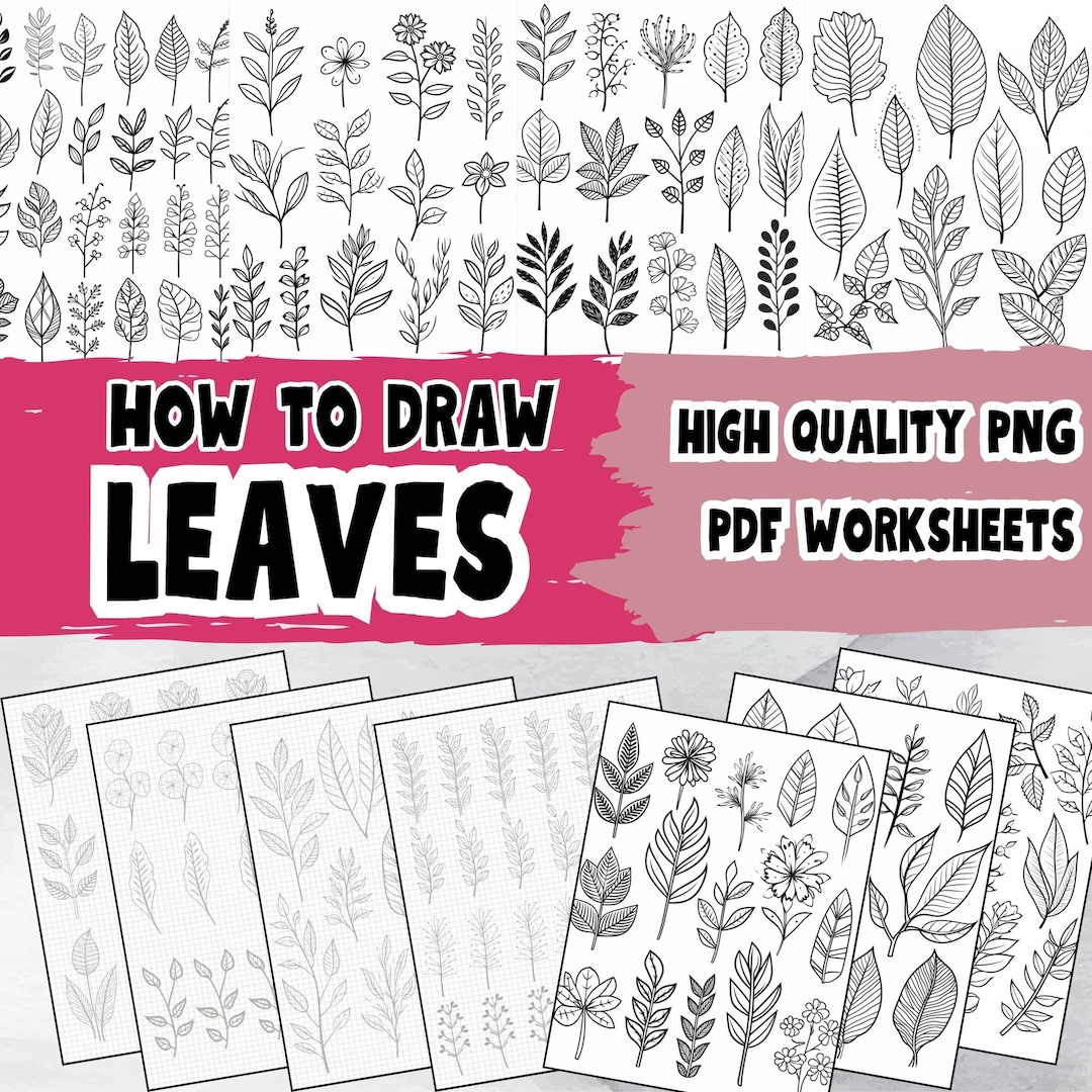 Leaves Drawing Tutorial Bundle, 300+ PNG Designs, Practice Worksheets ...