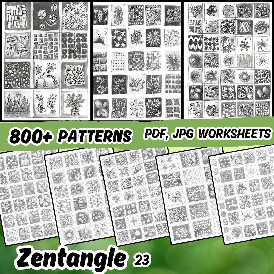Zentangle Patterns: Printable Worksheets for Mindful Doodling and ...