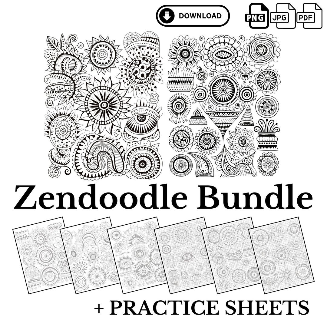 Printable Zendoodle Tracing Bundle – Zentangle Art Designs + Grid ...