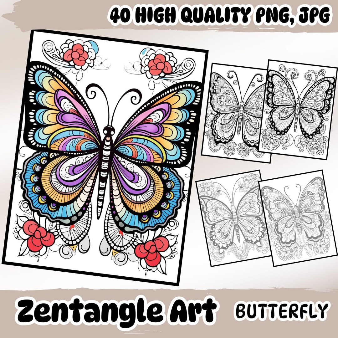 Butterfly Zentangle Patterns and Practice Sheets, Butterfly Coloring ...