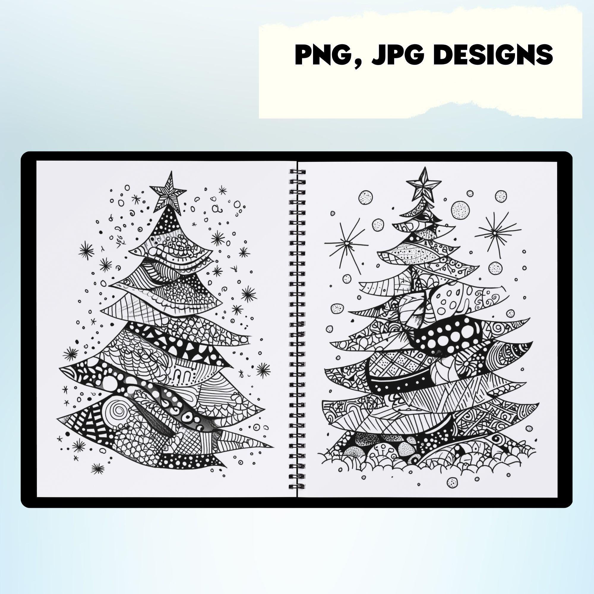 Christmas Tree Zentangle Coloring Pages, Doodling With Tree Designs ...