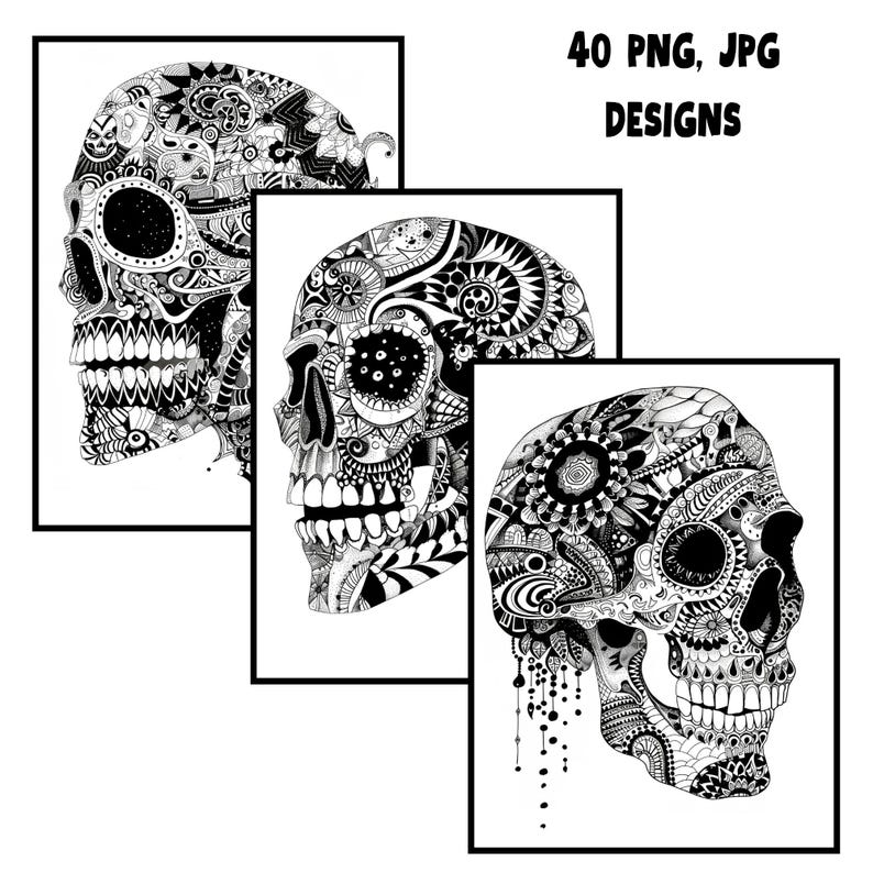 Halloween Skull Zentangle Art - 40 Spooky Doodle Practice Sheets ...