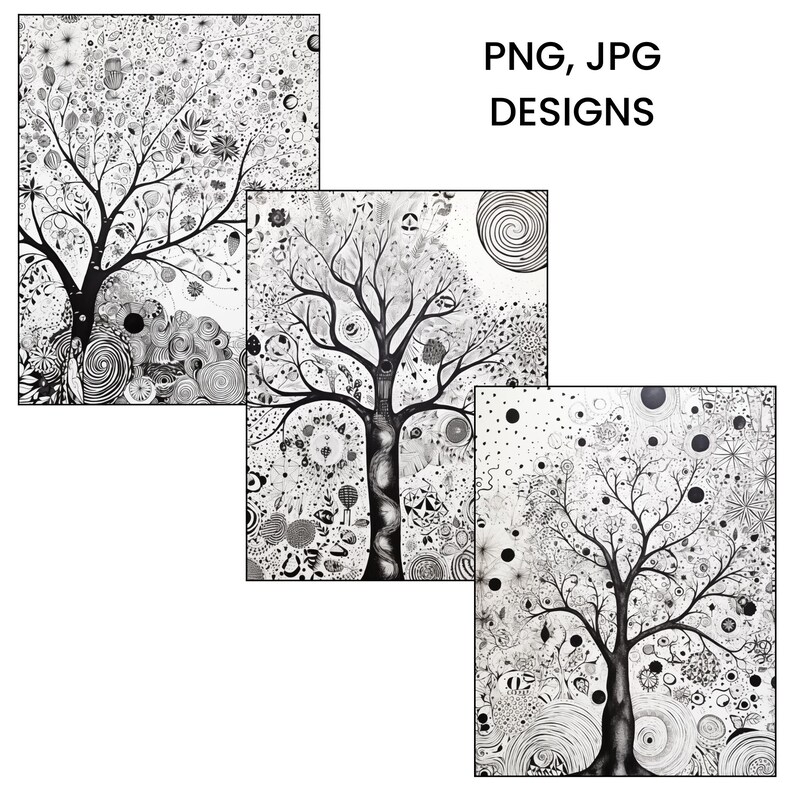 Zentangle Tree Art, Doodle Worksheets (PNG, JPG, PDF) - Etsy