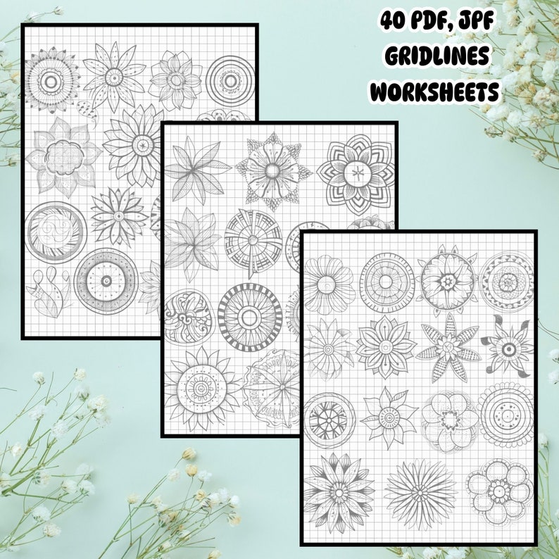 Floral Zen Doodles: Printable Patterns for Tranquil Art Therapy, Flower ...