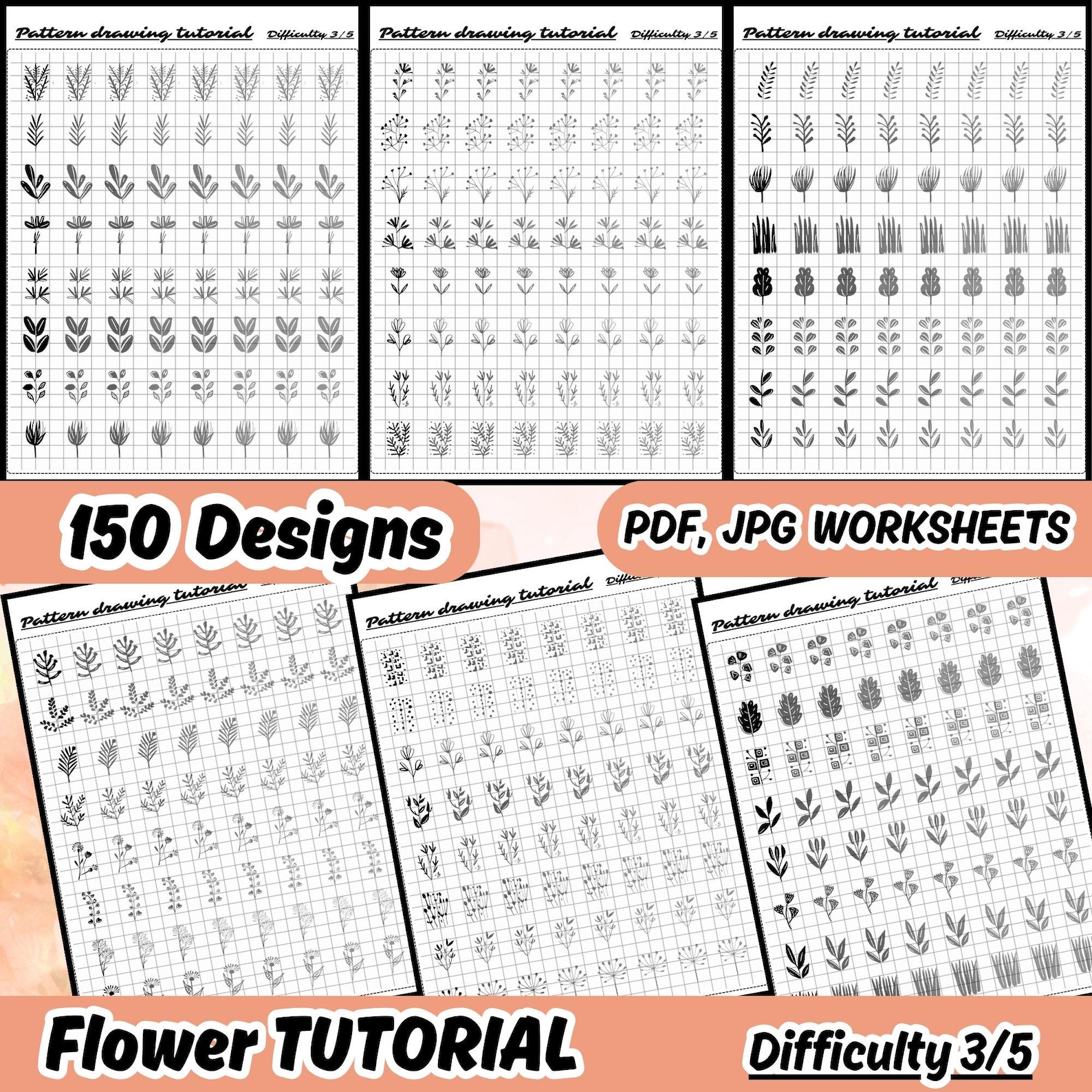 Flower Drawing Step-by-step Worksheets, Beginner Floral Drawing Guide ...