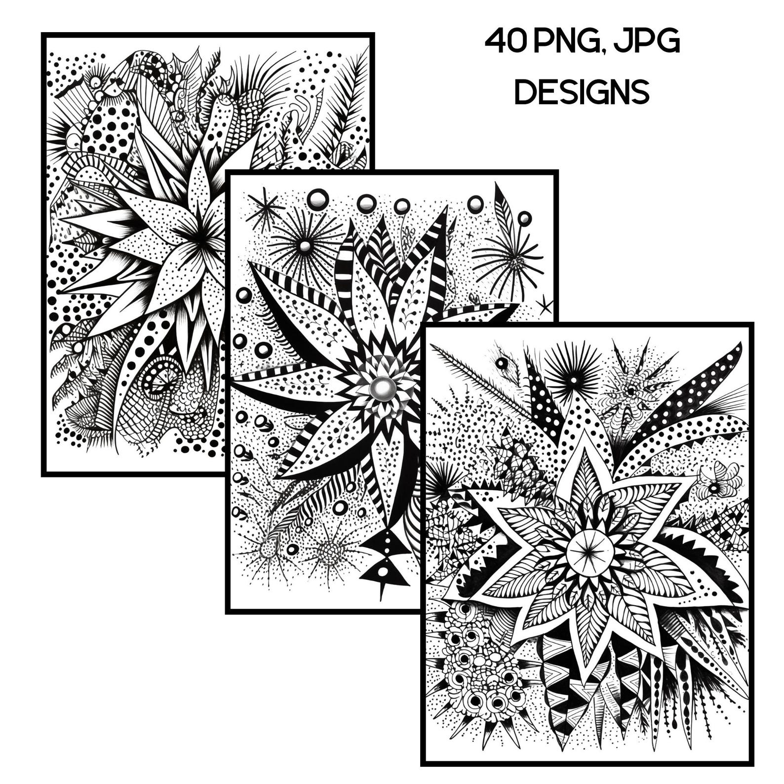 Botanical Zentangle Art Kit – Floral Zen Drawing Workbook | Greyscale ...