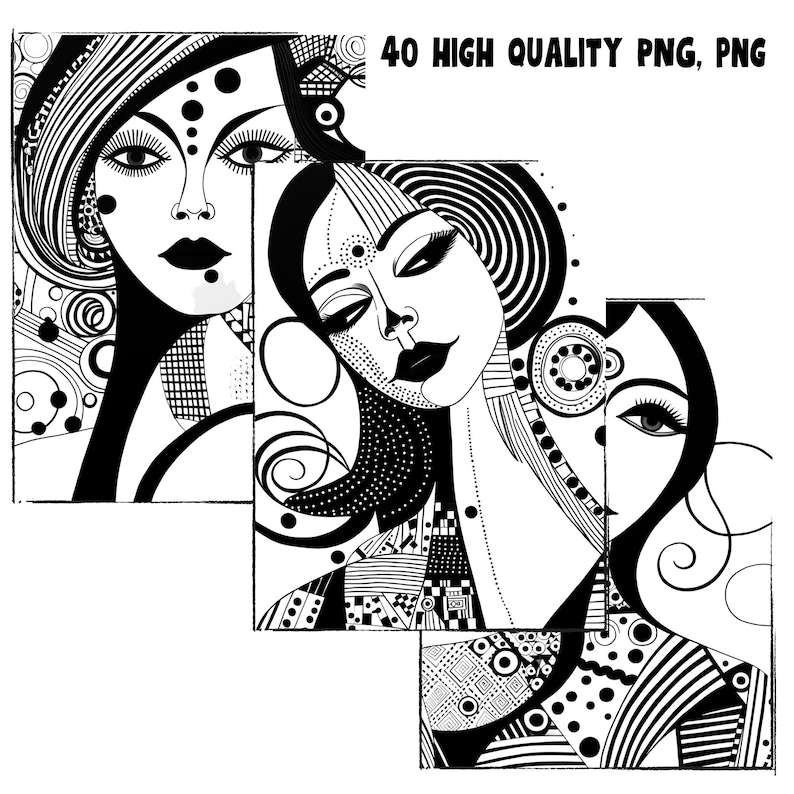 Female Zentangle Templates – Women’s Face Zendoodle Worksheets (PDF JPG ...