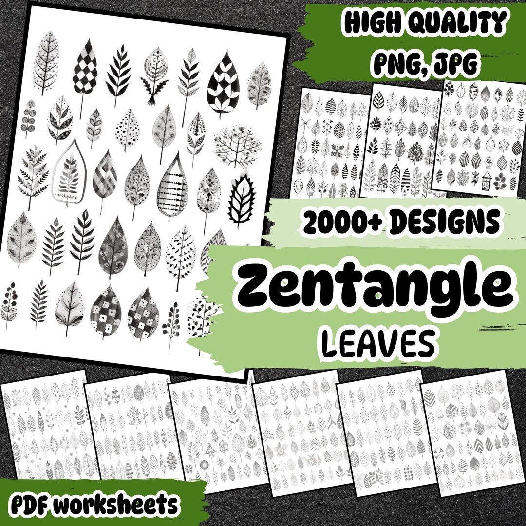 Zentangle Leaves Bundle, 2000+ Designs, Creative Artistic Practice, PNG ...
