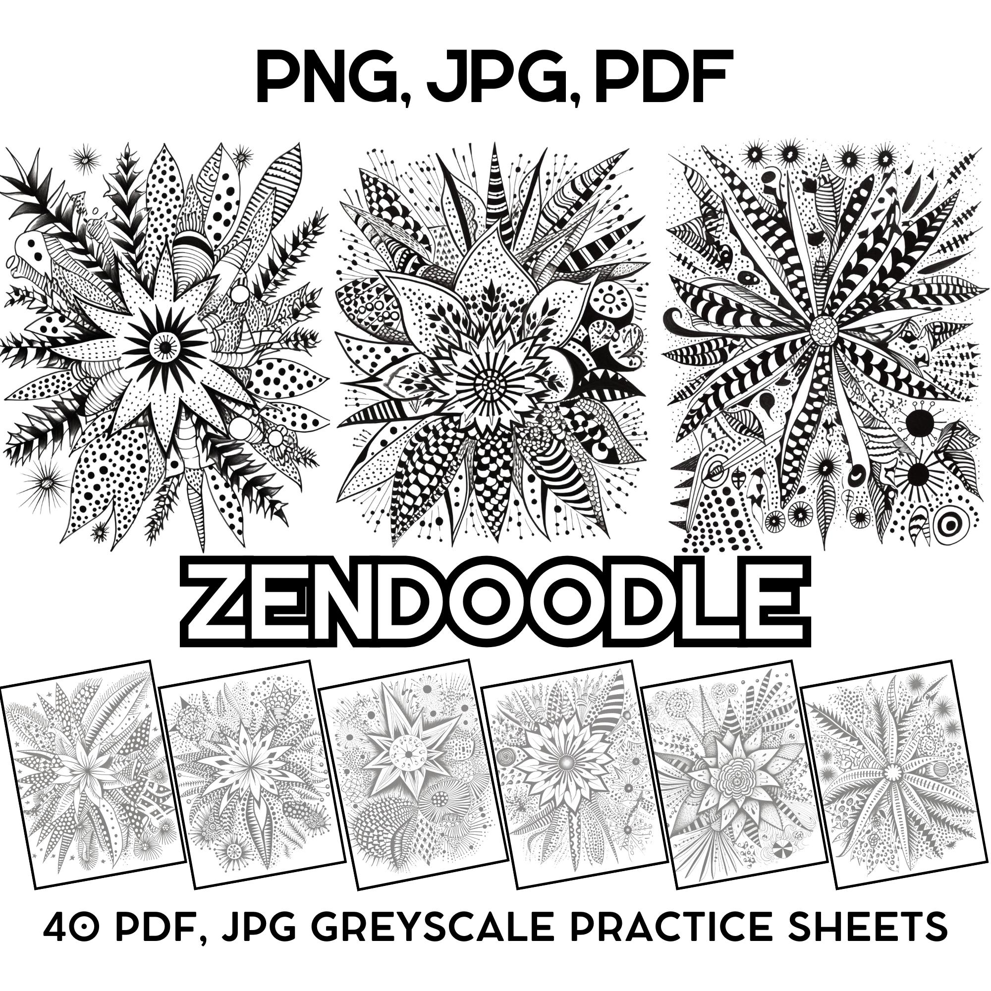 Botanical Zentangle Art Kit – Floral Zen Drawing Workbook | Greyscale ...