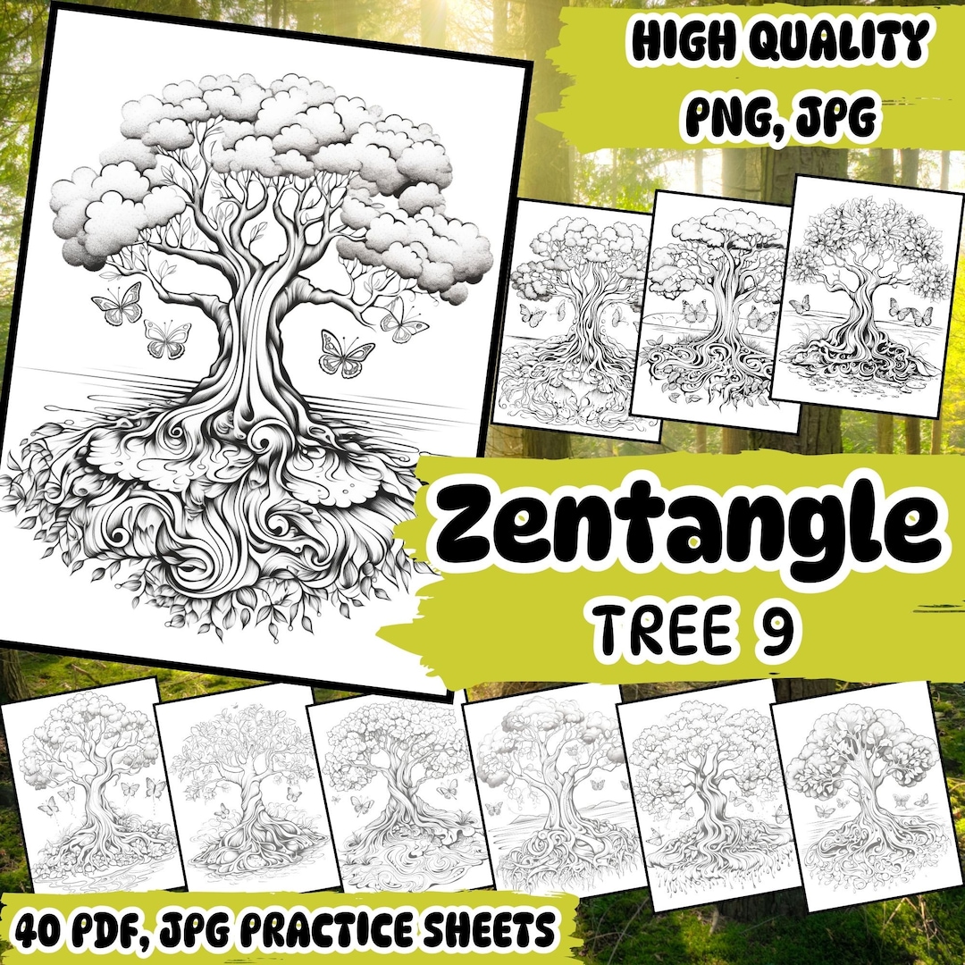 Zentangle Practice Sheets, Tree Design, Calligraphy Practice Workbook ...