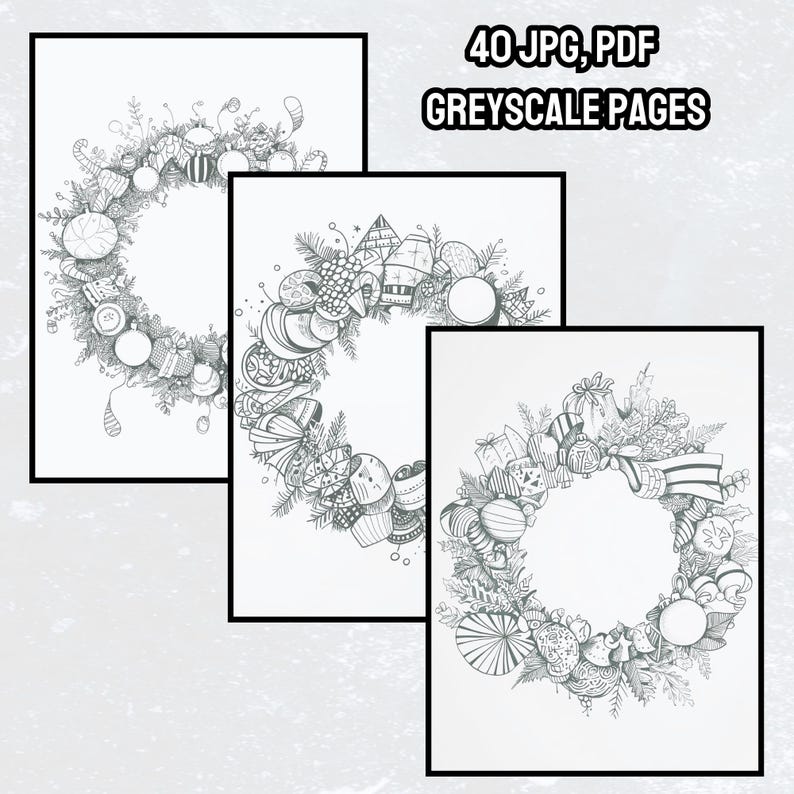 Christmas Wreath Bundle, Winter Floral Ornaments, Doodle Merry ...