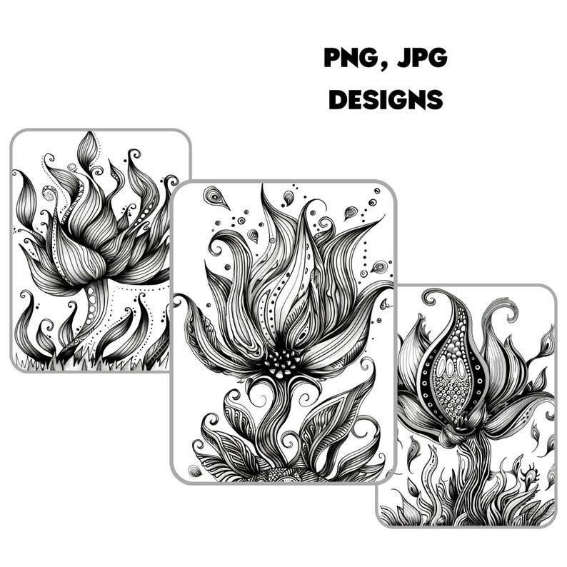 Flame Flower Zentangle Patterns, Tutorials & Worksheets (digital ...