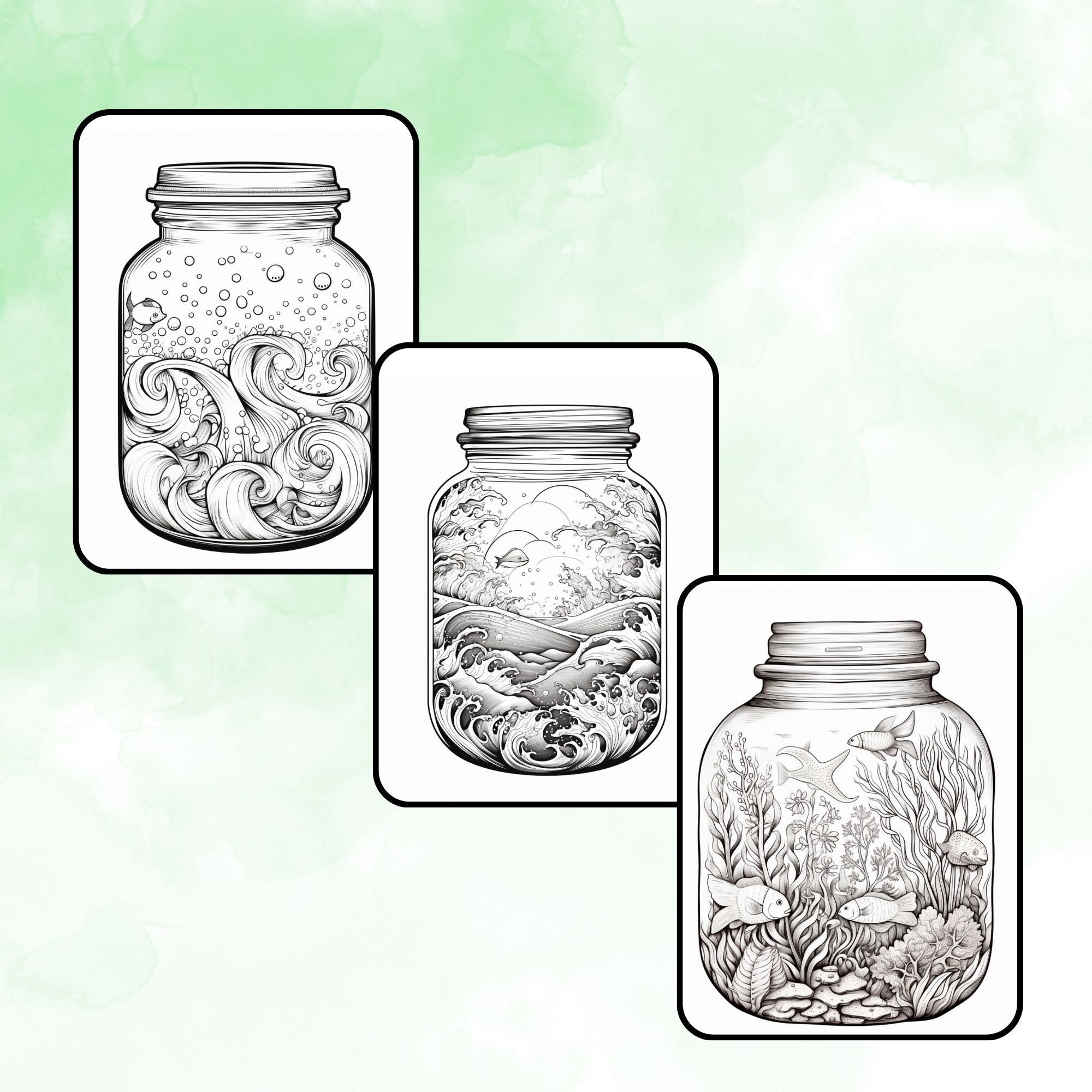 Underwater Jars Coloring Book, Immerse Yourself in Serenity With Ocean ...