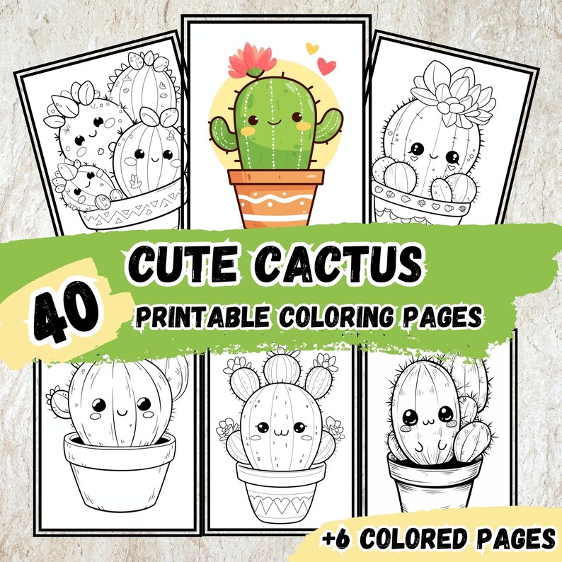 Kawaii Cacti Coloring Pages, Traceable Pictures, Cactus Print, Plant ...