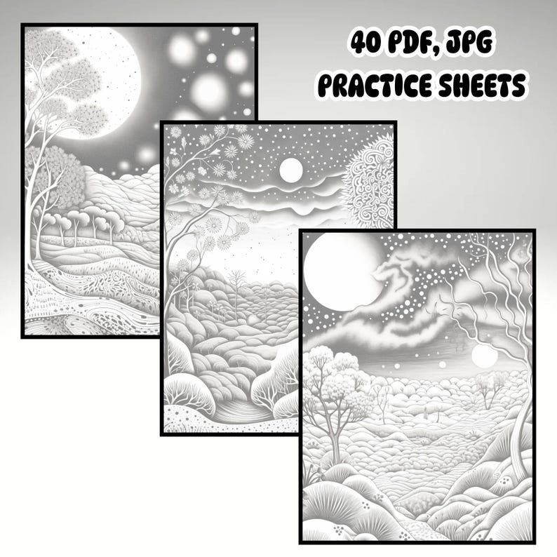 Zentangle Art Practice Sheets for Stress Relief - Mystical Moonlit ...