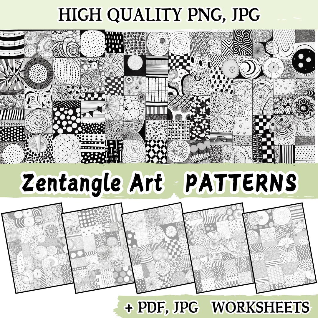 1000+ Zentangle Art Patterns, Worksheets Bundle (PDF, PNG) - Etsy