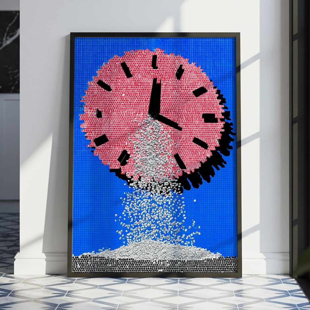 Melting Clock Poster – Modern Abstract Time Art, Blue Minimalist Design ...