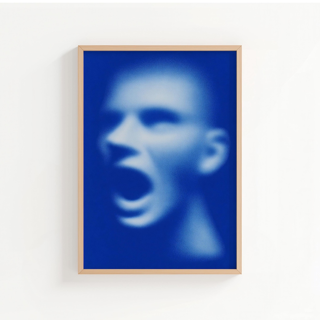 Blue Screaming Face Art Print, Abstract Minimalist Decor (digital ...