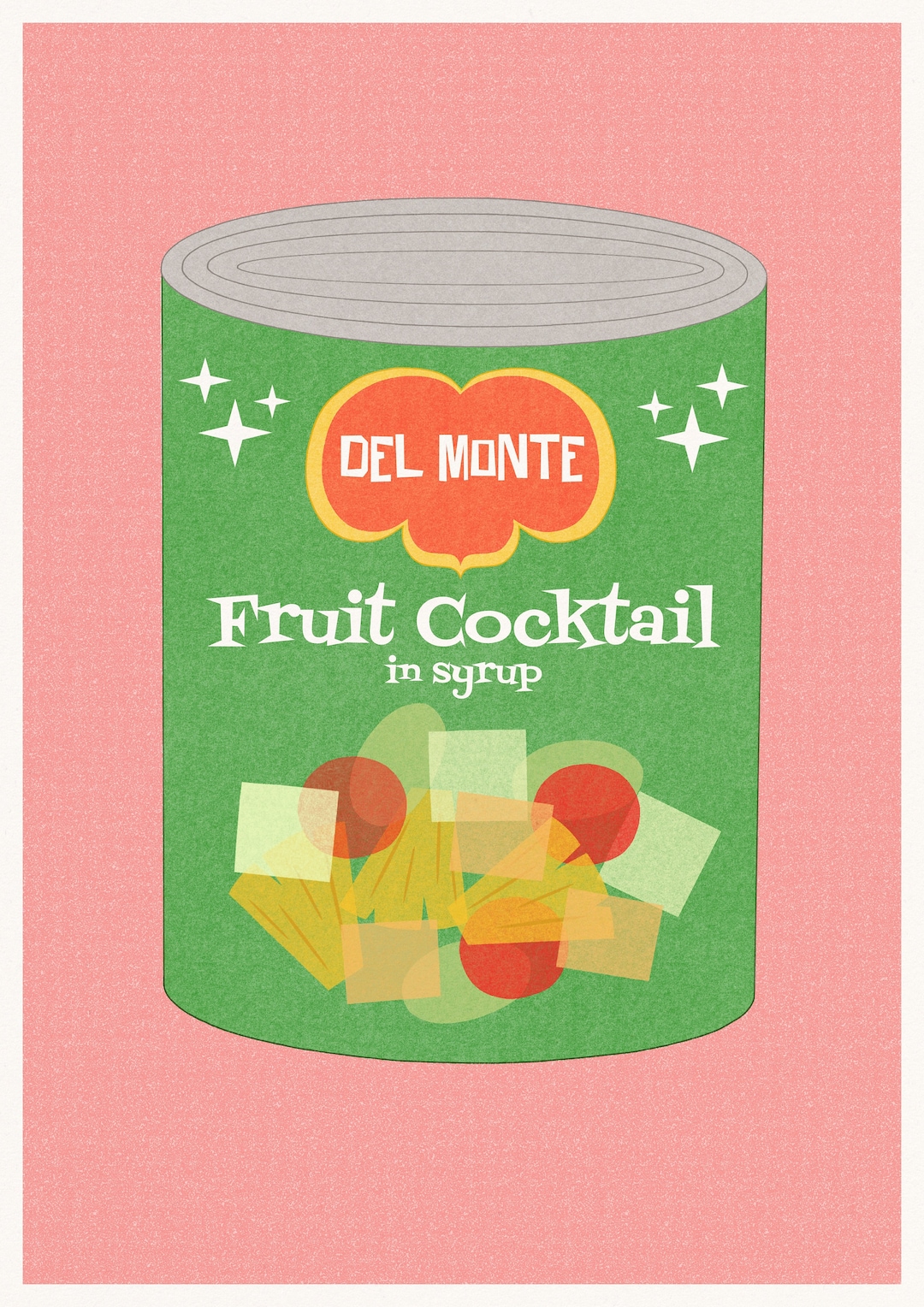 Retro Fruit Cocktail Riso Style Art Print Mid Century Vintage Fifties ...