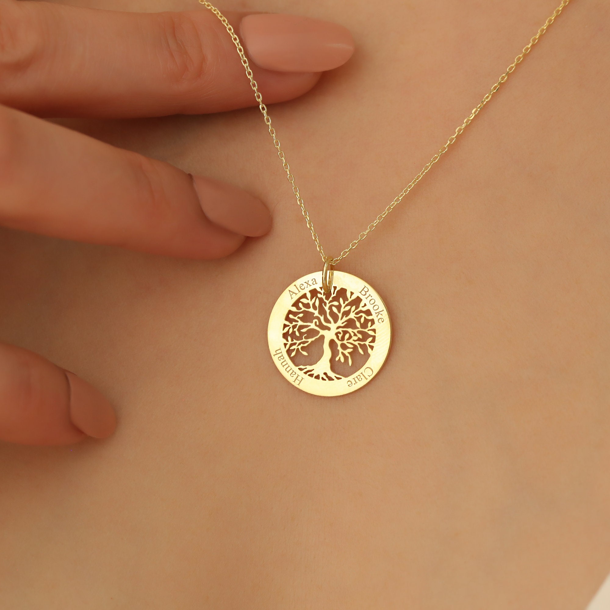 Custom Family Tree Necklace, Engraved Sterling Silver, Personalized ...