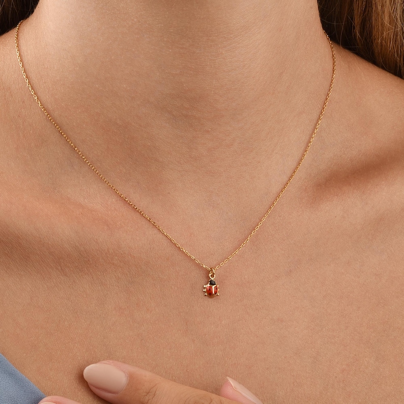 14k Gold Ladybug Necklace: Red Enamel Ladybird Pendant - Etsy